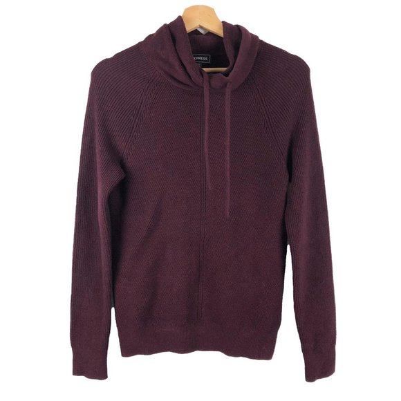 Express | Sweaters | Express Burgundy Maroon Red Funnel Cowl Neck Knit ...